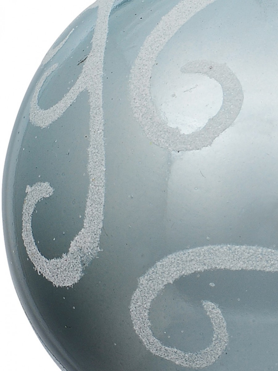 3x 80mm Ice Blue Metallic Christmas Baubles With White Glitter Swirl ...